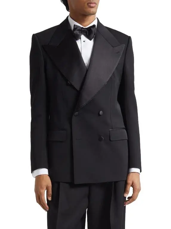 Dolce & Gabbana Double Breasted Virgin Wool & Silk Blend Blazer - N0000 Nero
