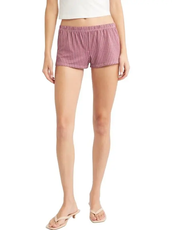 BELLA VENICE Striped Elastic-waist Shorts - Pink Striped