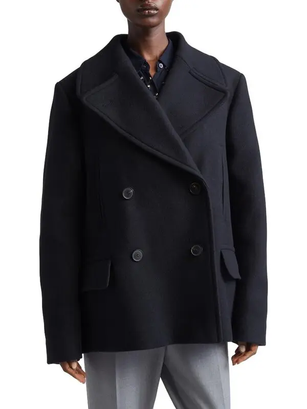 Dries Van Noten Vafel Wool-blend Twill Peacoat - Black