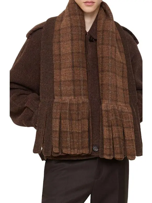 Burberry Wool Blend Jacket With Detachable Scarf - Ginger/ginger
