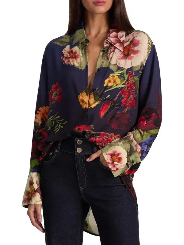 Alice + Olivia Floral Oversized Long Sleeve Shirt - Magic Garden Gradient