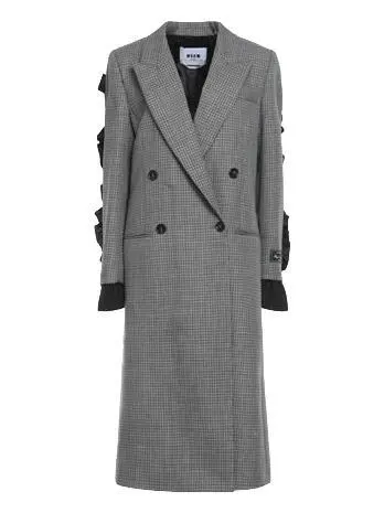 MSGM Checked Wool Overcoat - Grey
