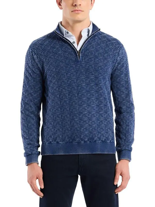 Robert Graham Aubin Basketweave Quarter Zip Sweater - Navy
