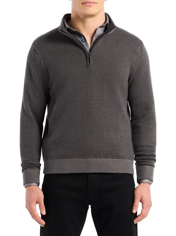 Robert Graham Walton Cotton & Silk Quarter Zip Sweater - Charcoal