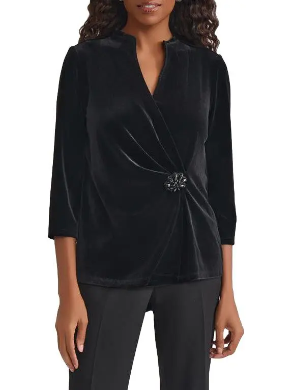 KASPER Wrap Velvet Top - Black