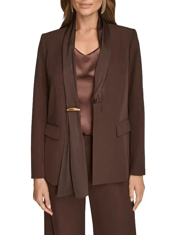 Donna Karan New York Mixed Media One-button Blazer - Chocolt Pl