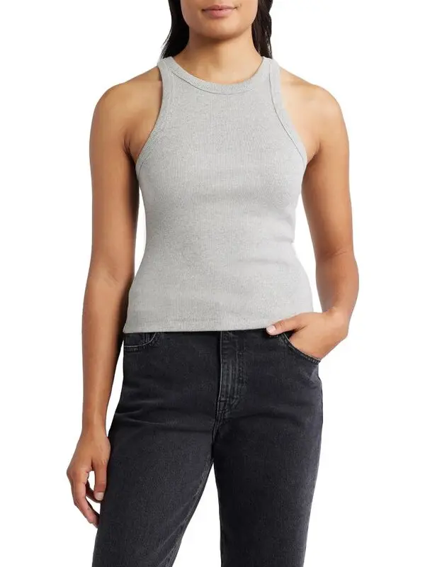 MAVI Ribbed Stretch Cotton Tank - Light Grey Melange