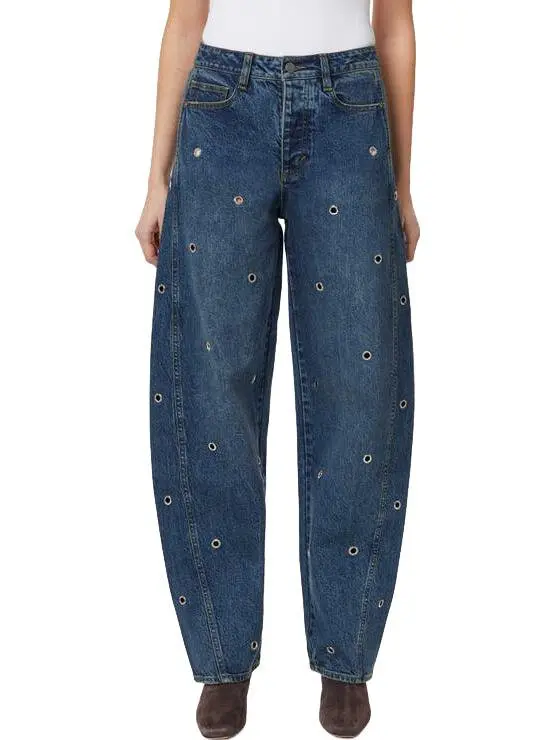 Habitual Evie High-waist Grommet Barrel Leg Jeans - Lake