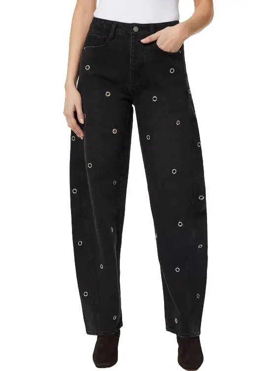 Habitual Evie High-waist Grommet Barrel Leg Jeans - Washed Black