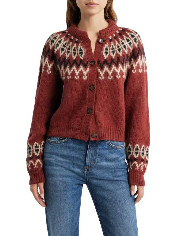 DÔEN Clarke Cropped Cardigan - Burgundy Olympia Fair Isle