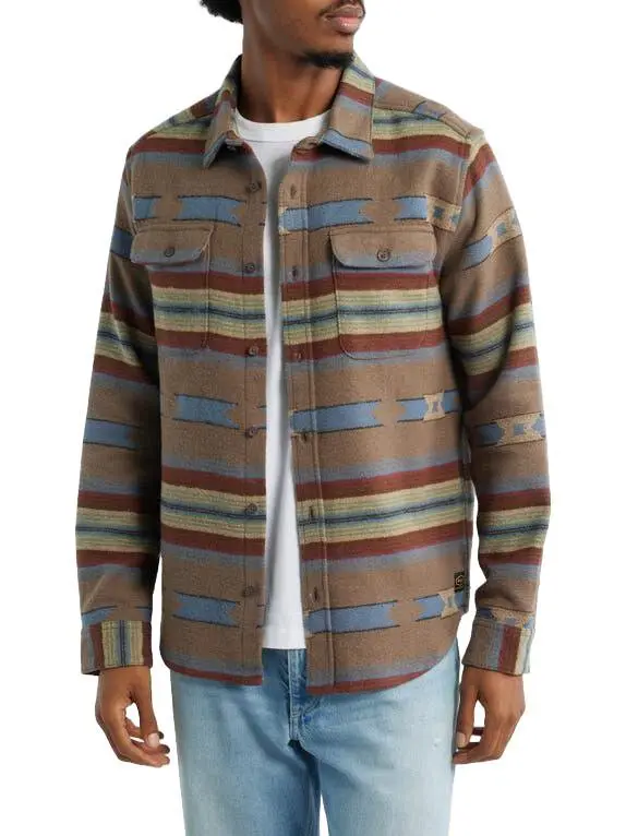 Rvca Dayshift Blanket Stripe Flannel Button-up Shirt - Mushroom