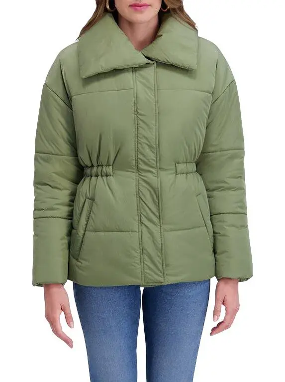 Kensie Envelope Collar Puffer Coat - Basil