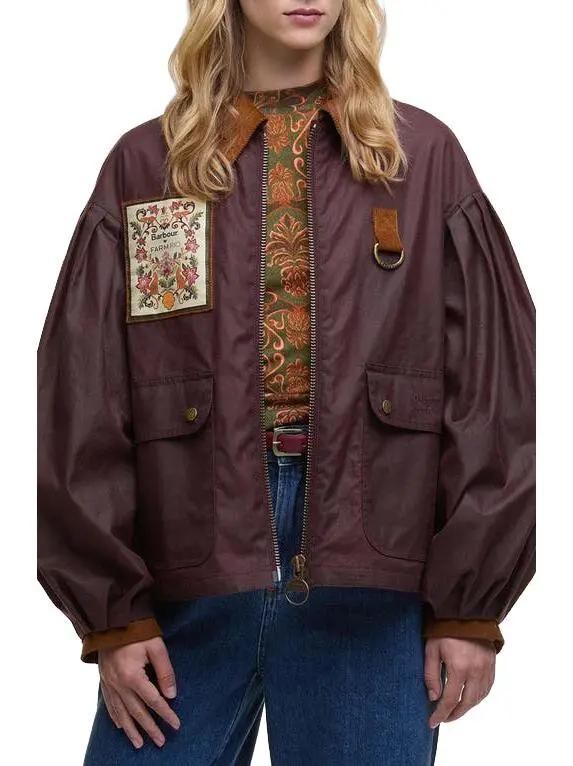 Barbour X Farm Rio Thais Waxed Cotton Jacket - Bordeaux