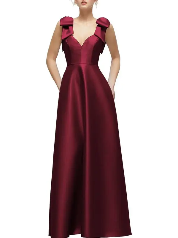 Alfred Sung Bow Detail Ball Gown - Cabernet