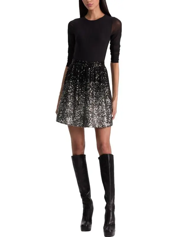 Alice + Olivia Chara Long-sleeve Party Dress - Black/multi