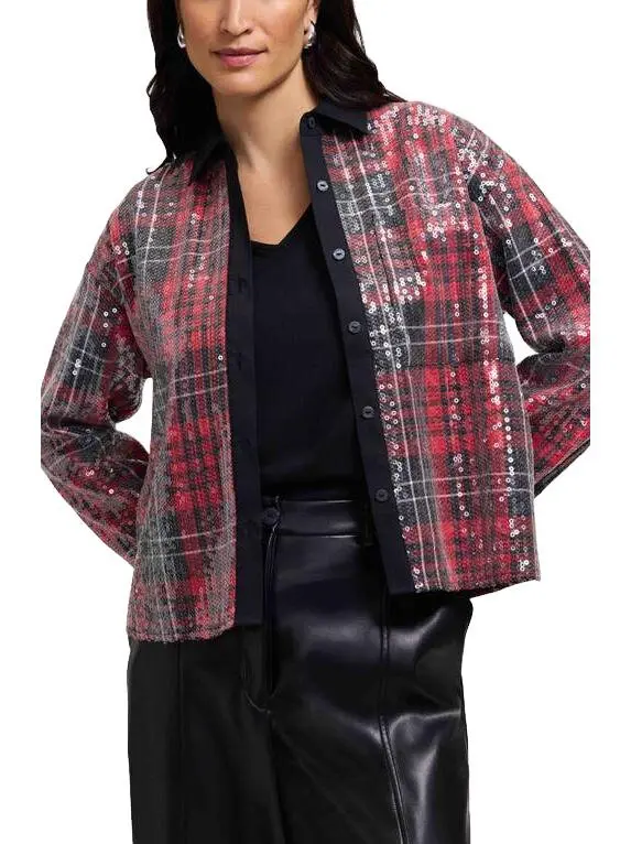 Foxcroft Marina Sequin Button-up Shirt - Red/multi