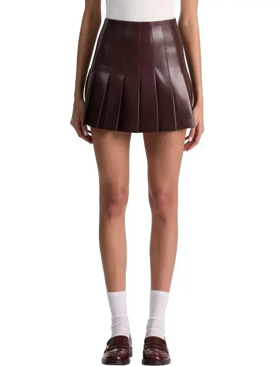 Alice + Olivia Carter Pleated Faux Leather Miniskirt - Dark Chocolate
