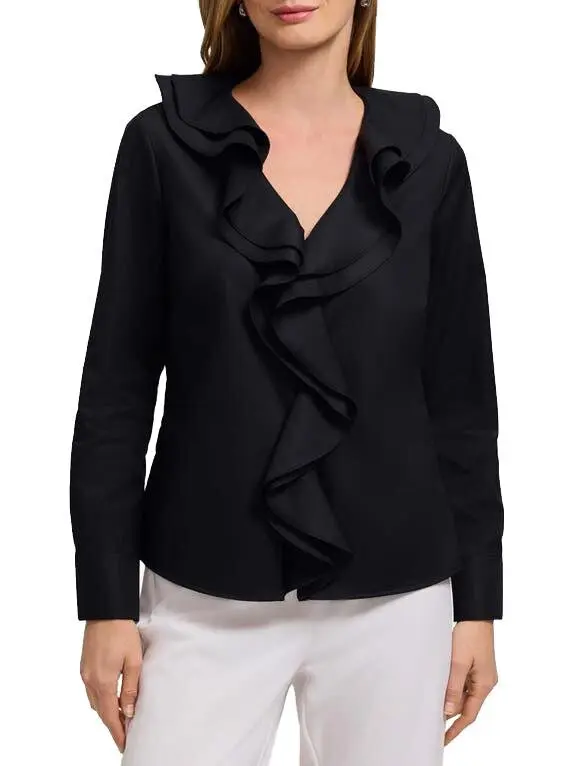 Foxcroft Shantel Ruffle Long Sleeve Top - Black