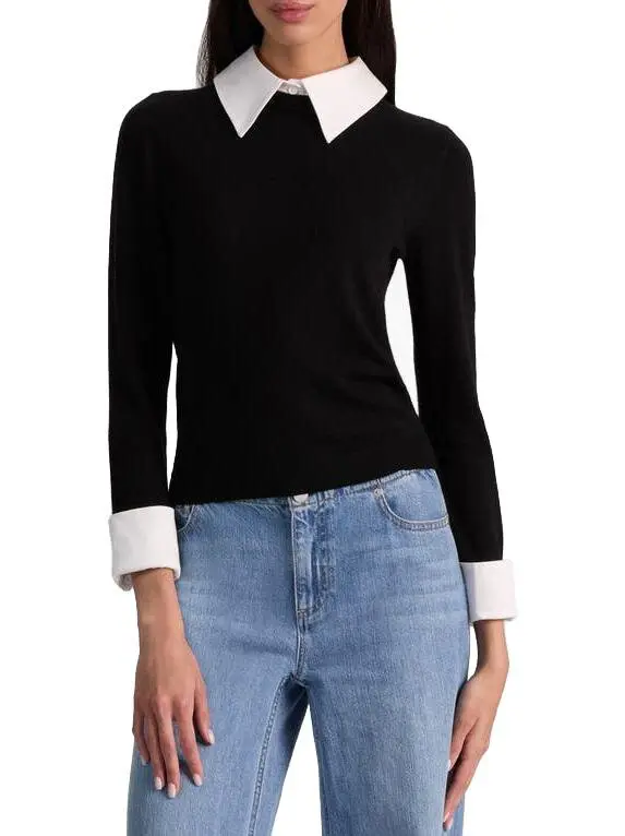 Alice + Olivia Wool-blend Sweater With Collar - Black