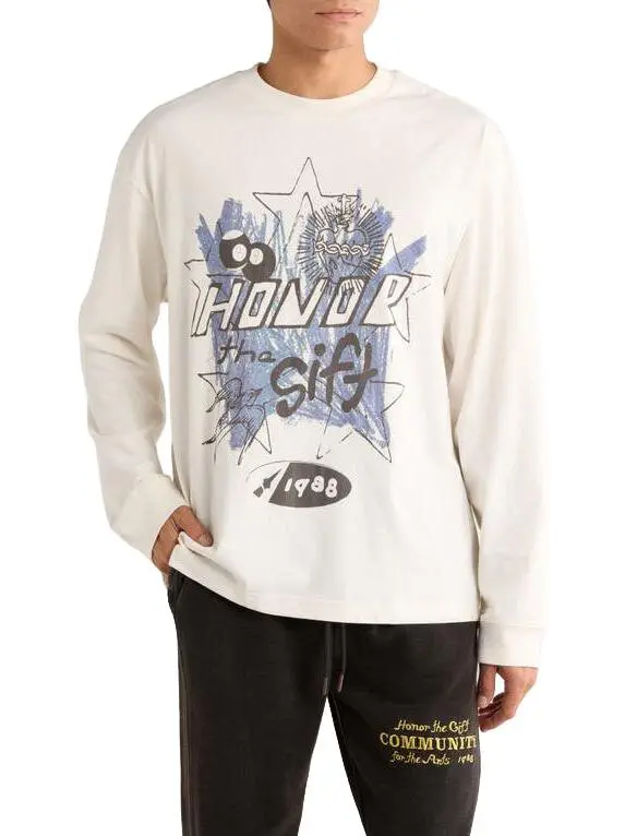 HONOR THE GIFT Pop Art Long Sleeve Cotton Graphic T-shirt - White