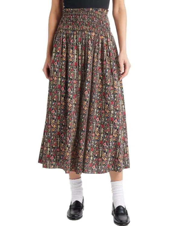 The Great. The Canary Floral A-line Midi Skirt - Garland Print