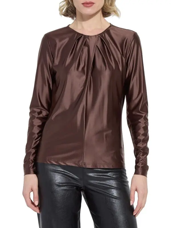 Lyssé Fatima Pleated Neck Top - Polished Wood