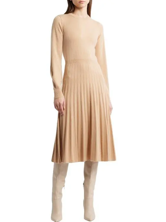 Elie Tahari The Aviva Long Sleeve Cashmere Sweater Dress - French Beige