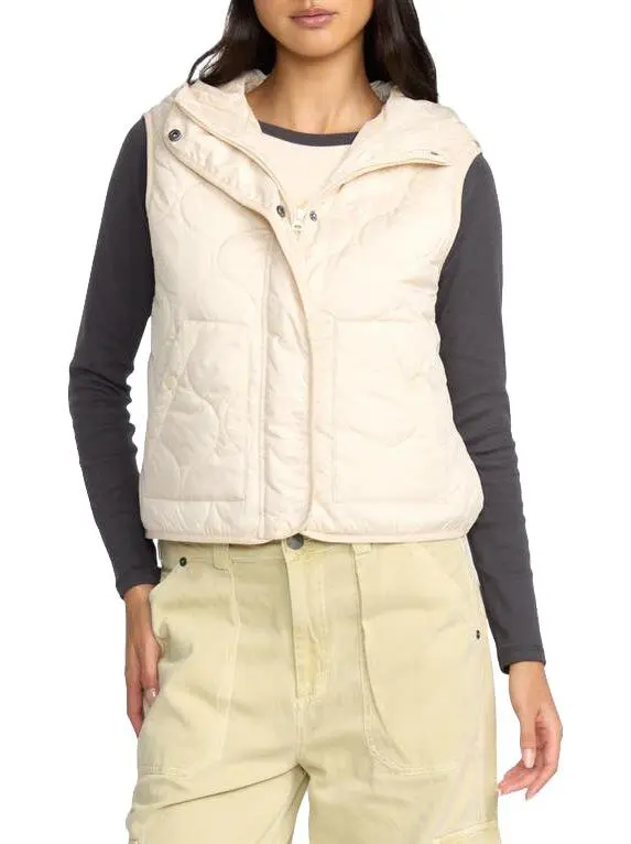 BILLABONG Quilted Hooded Vest - White Cap