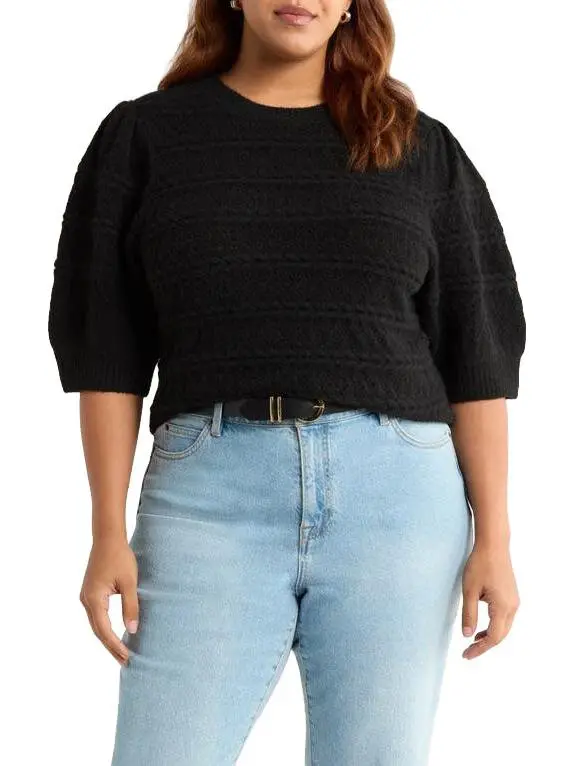Treasure & Bond Puff Sleeve Cable Stitch Sweater - Black