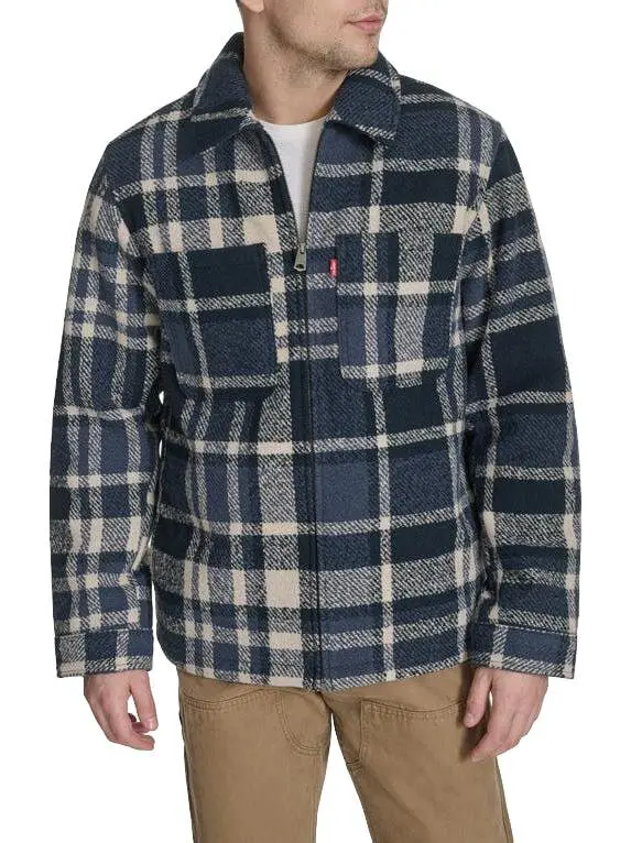 LEVI'S Zip Front Plaid Shacket - Blue Surf