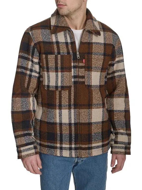 LEVI'S Zip Front Plaid Shacket - Caramel Multi