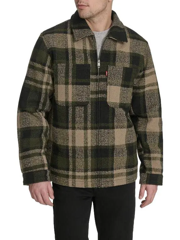 LEVI'S Zip Front Plaid Shacket - Green/black