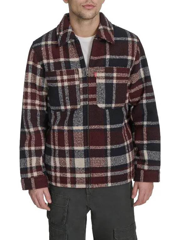 LEVI'S Zip Front Plaid Shacket - Navy/burgundy