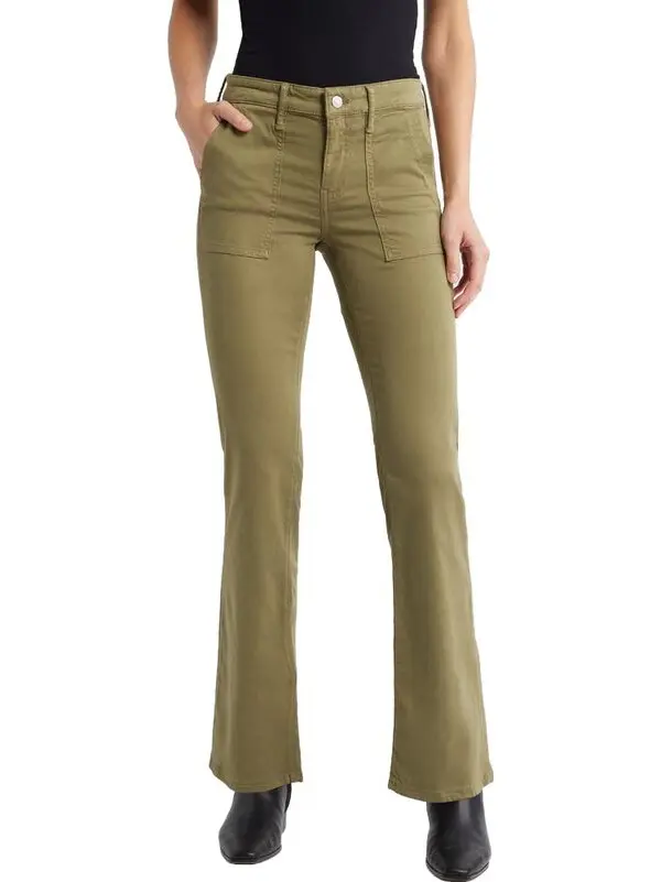 MAVI Vicky Patch Pocket Mid-rise Bootcut Sateen Pants - Dark Olive Sateen