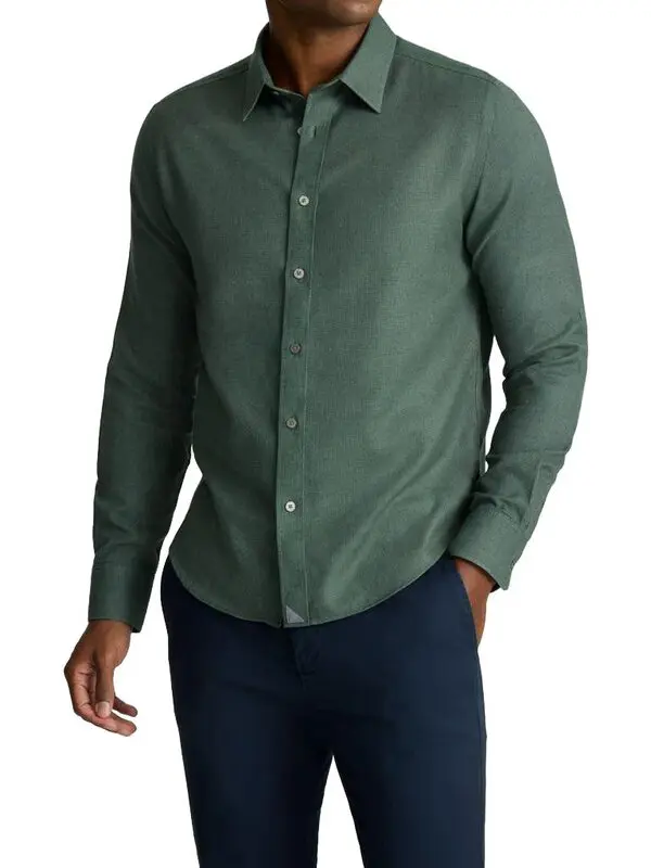 UNTUCKIT Veneto Regular Fit Textured Wrinkle Free Cotton Button-down Shirt - Forest Green