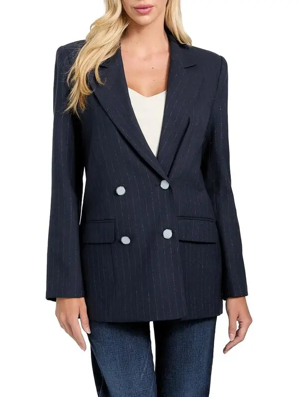 Guess Zanita Pinstriped Double Breasted Blazer - Dark Blue