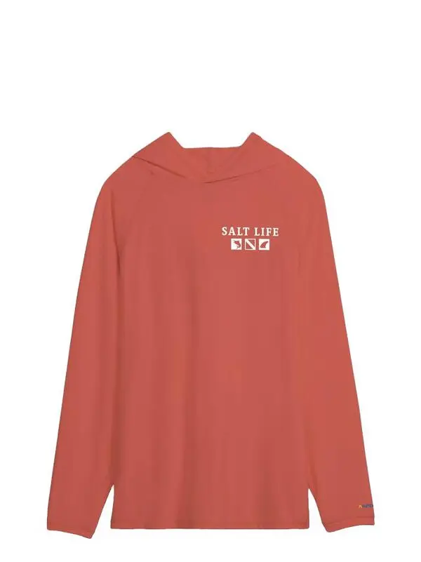 SALT LIFE Angler Tactics Performance Hoodie - Burnt Coral Heather