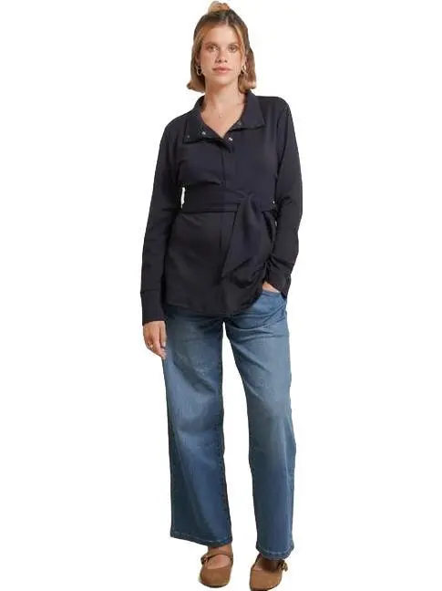NOM MATERNITY Maternity & Nursing Tie Jacket - Midnight Blue