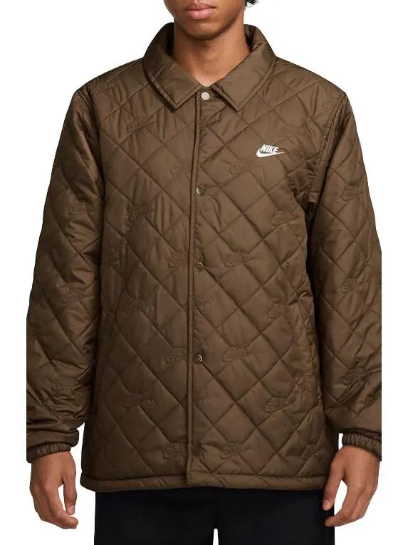 Nike Club Quilted Coach's Jacket - Mosswood Brown/white