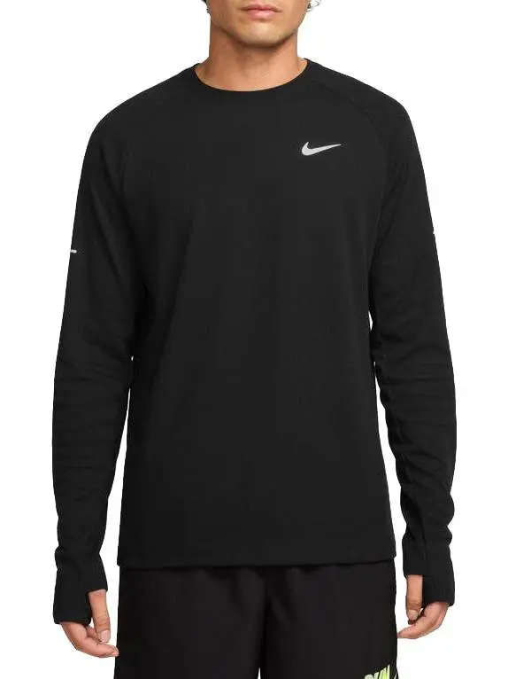 Nike Stride Dri-fit Long Sleeve Waffle Crewneck Running Shirt - Black/reflective Silv