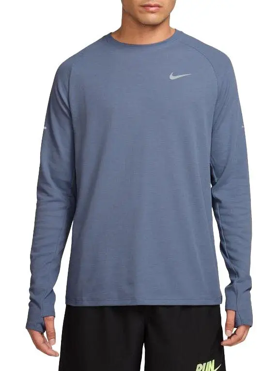 Nike Stride Dri-fit Long Sleeve Waffle Crewneck Running Shirt - World Indigo/reflective Silv