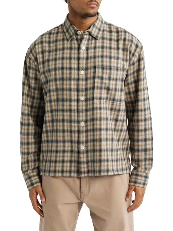 Bp. Boxy Fit Plaid Cotton Flannel Button-up Shirt - Brown Fiver Ombre Plaid