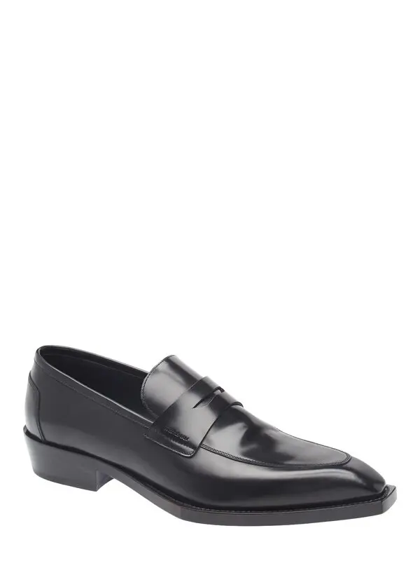 STUART WEITZMAN Camillo Square Toe Suede Penny Loafer - Black