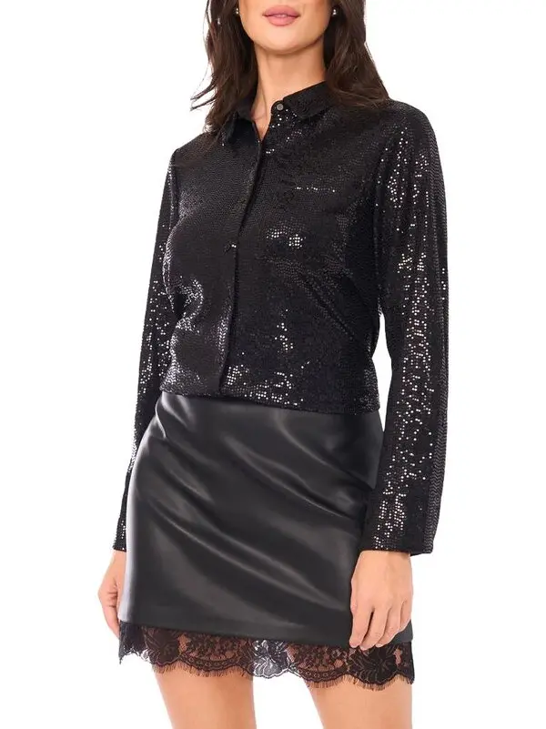 Vince Camuto Sequin Button-up Shirt - Rich Black