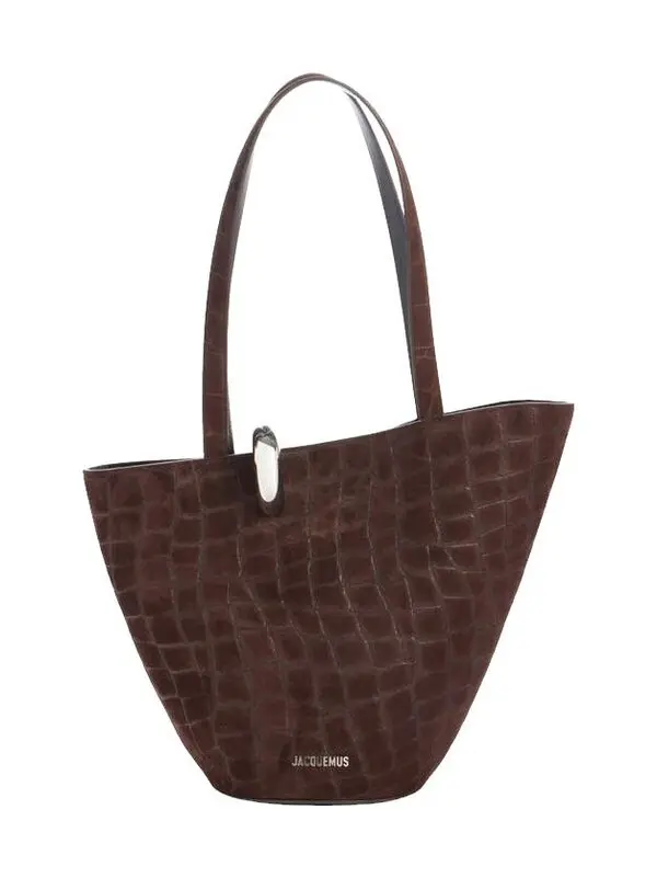 Jacquemus Le Bambola Moyen Croc Embossed Suede Bucket Bag - Dark Brown 880