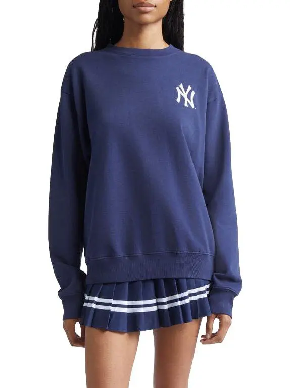 SPORTY & RICH Yankees Serif Crewneck Sweatshirt - Dark Navy