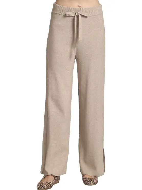 APNY Drawstring Waist Split Hem Pants - Heather Sand