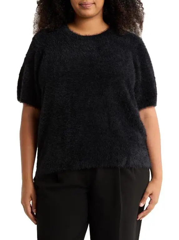 Vince Camuto Textured Short Sleeve Sweater - Rich Black
