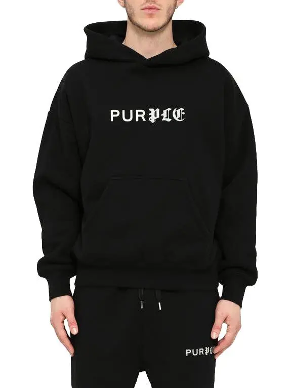 PURPLE BRAND Oversized Cotton Fleece Hoodie - Black