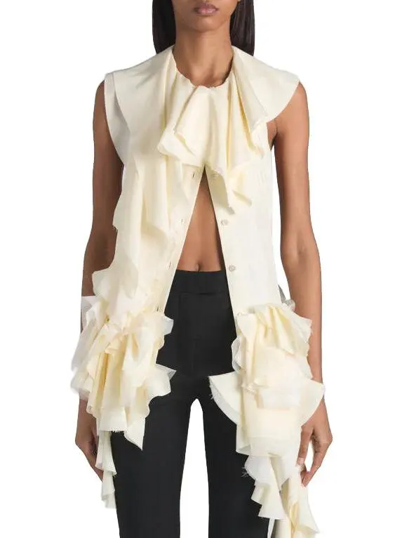 Alexander McQueen Ruffle Silk Halter Top - Ivory